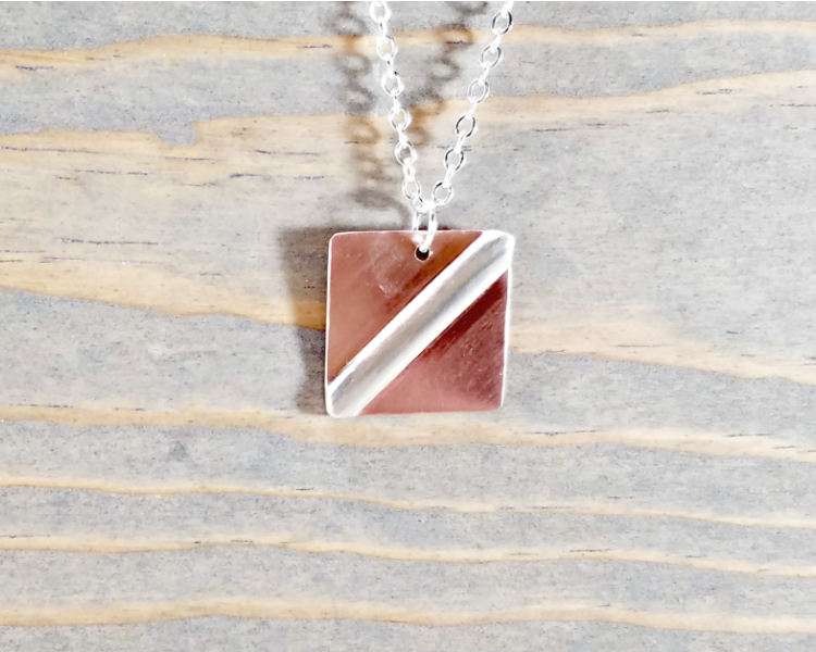 Mixed Metal Square Copper Pendant Necklace | BloomingOak Design