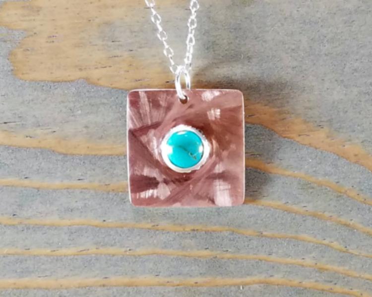 Square Turquoise Copper Pendant Necklace | BloomingOak Design