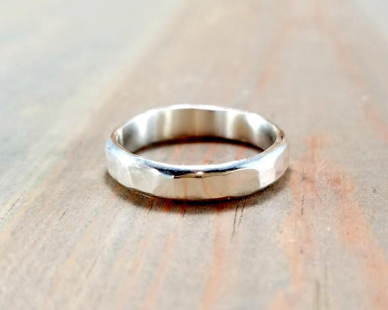 Hammered Texture Unisex Silver Ring | BloomingOak Design